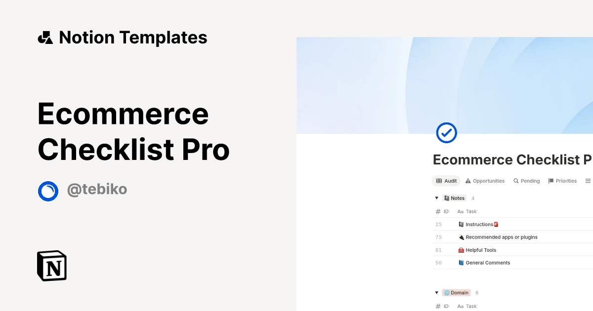 Ecommerce Checklist Pro Template by Tebiko | Notion Marketplace