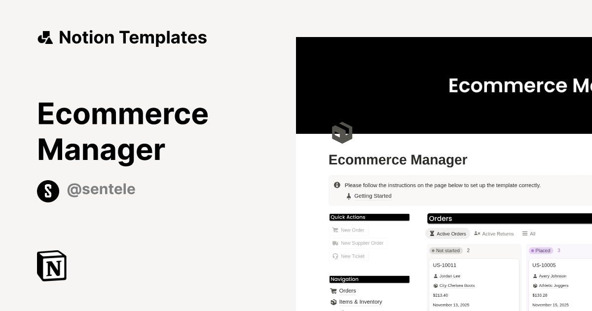 Ecommerce Manager Template by Sentele | Notion Marketplace