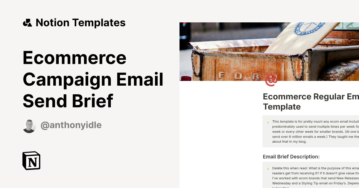 Ecommerce Campaign Email Send Brief Template by Anthony Idle's Ecommerce Garage | Notion Marketplace