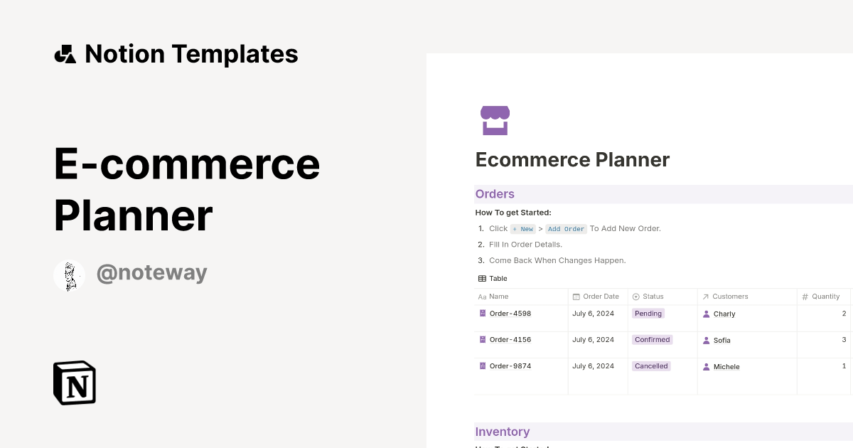 E-commerce Planner Template by Noteway | Notion Marketplace