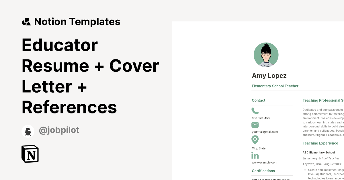 Educator Resume + Cover Letter + References Template | Notion Marketplace
