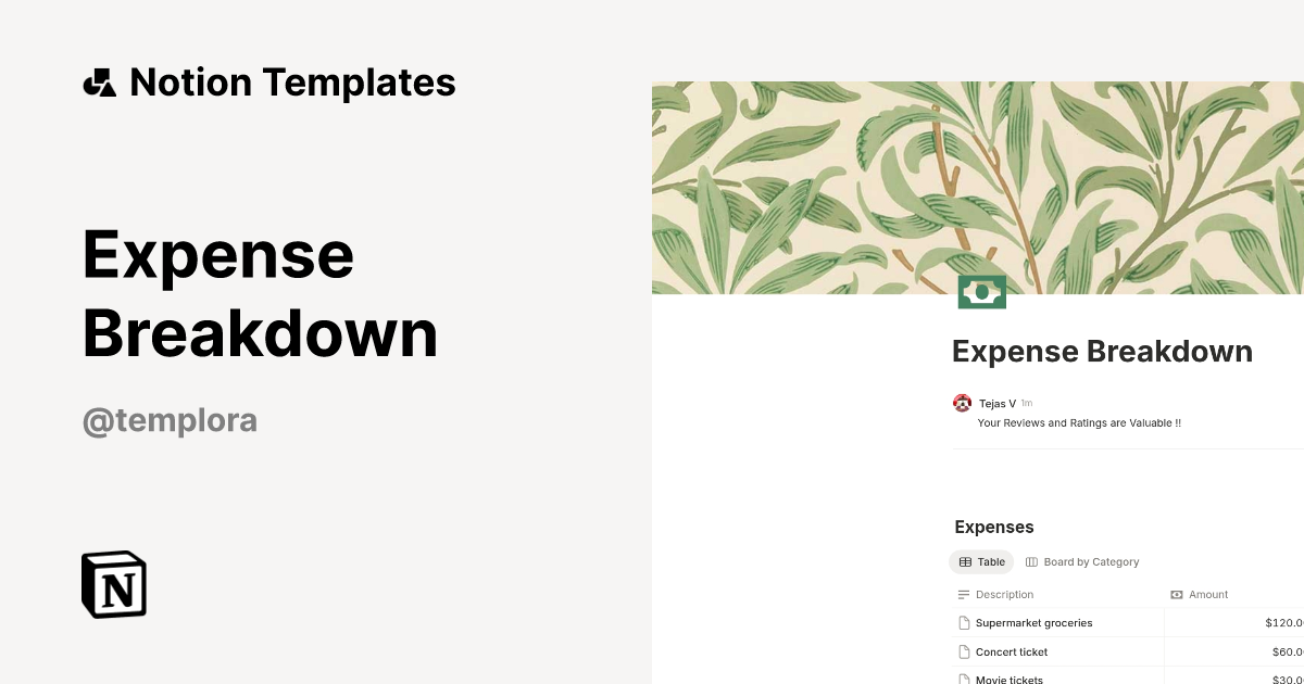 Expense Breakdown Template by TJ | Notion Marketplace