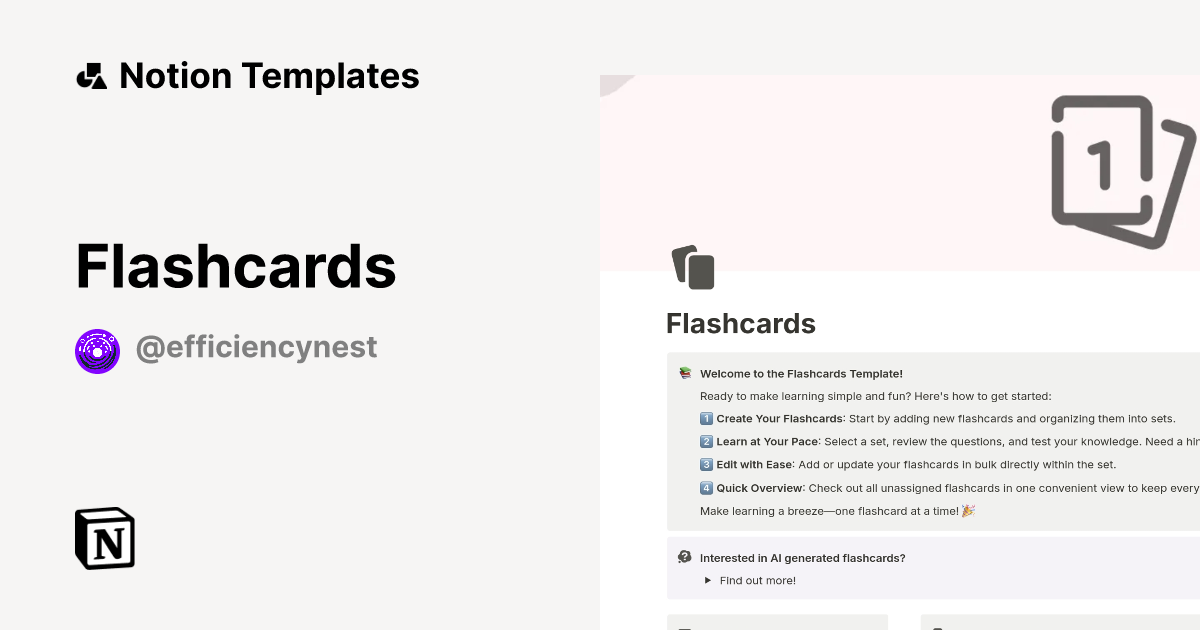 Flashcards Template by EfficiencyNest | Notion Marketplace