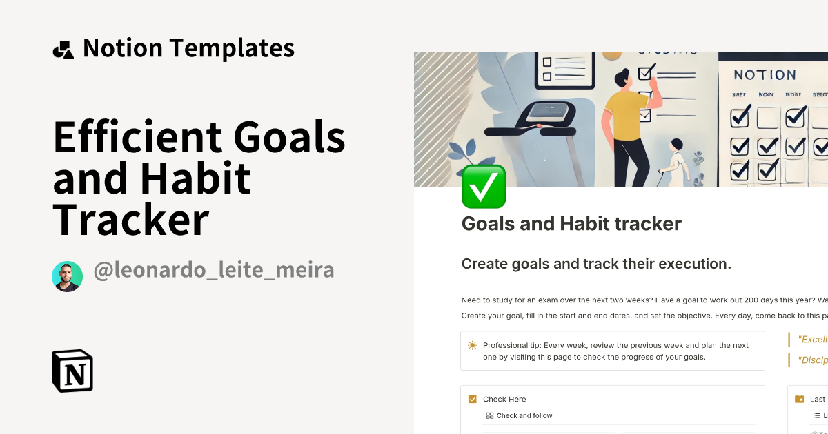 Efficient Goals and Habit Tracker Template | Notion Marketplace