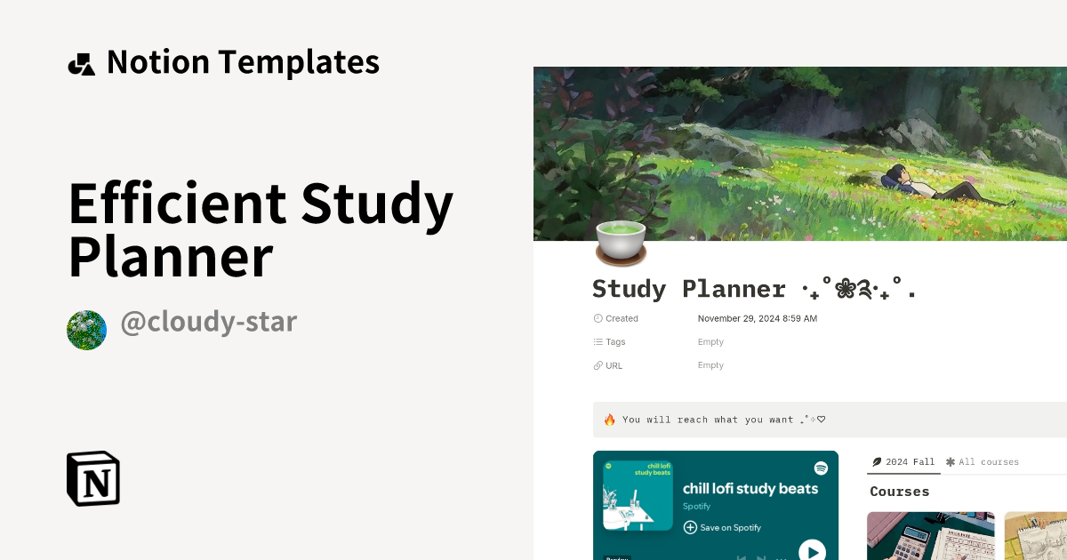 Efficient Study Planner Template by Cloudy star ₊˚⊹♡ | Notion Marketplace