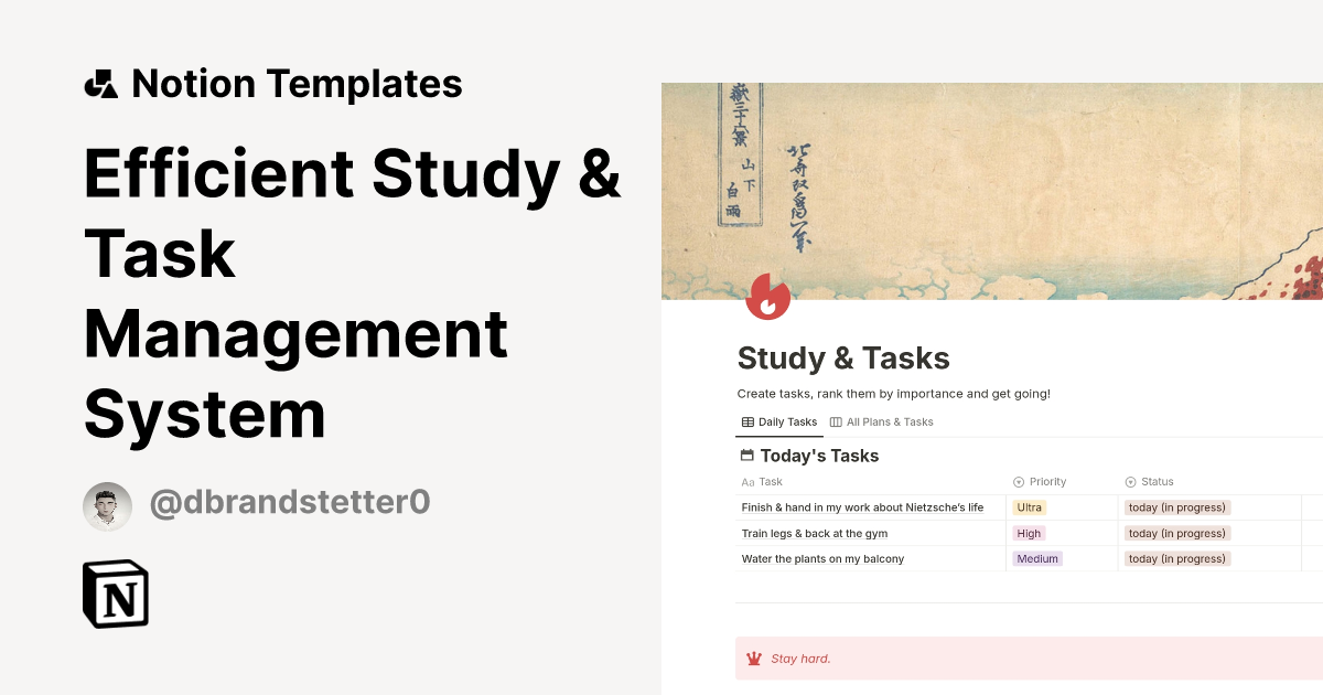 Efficient Study & Task Management System Template by David Brandstetter | Notion Marketplace