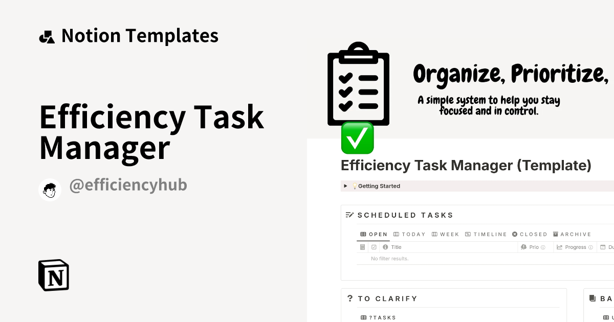 Efficiency Task Manager Template by Stefan Schulmeister | Notion Marketplace