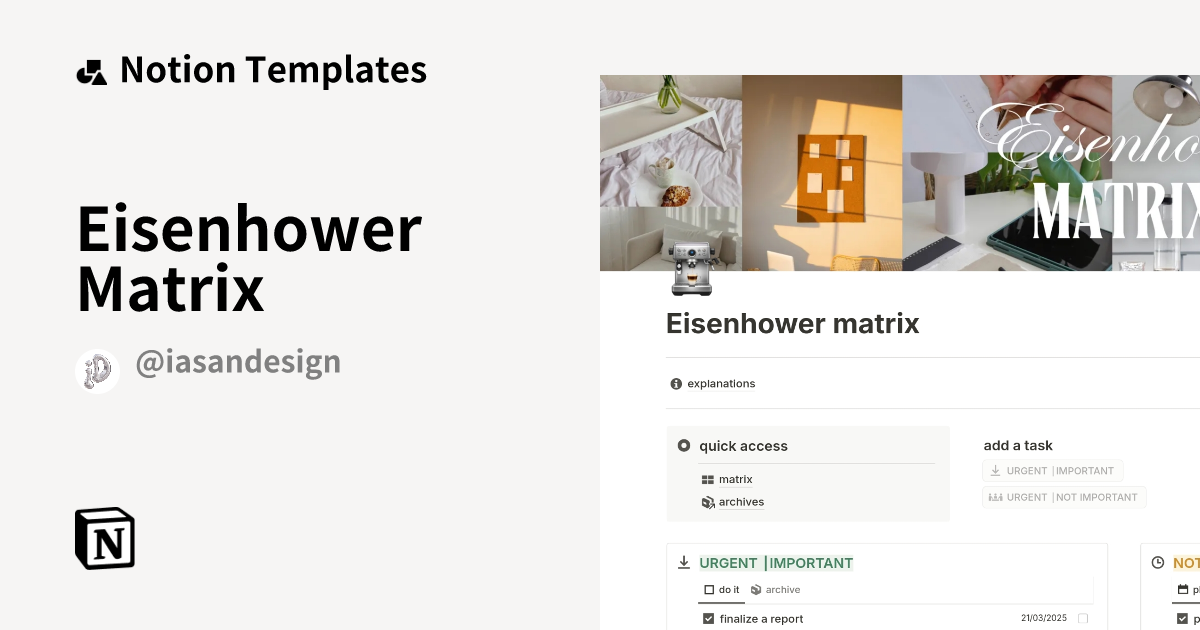 Eisenhower Matrix Template | Notion Marketplace