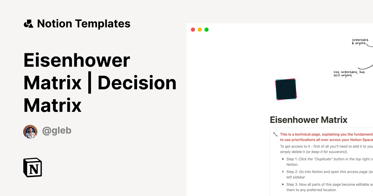 Eisenhower Matrix | Decision Matrix Template by Gleb | Notion Marketplace