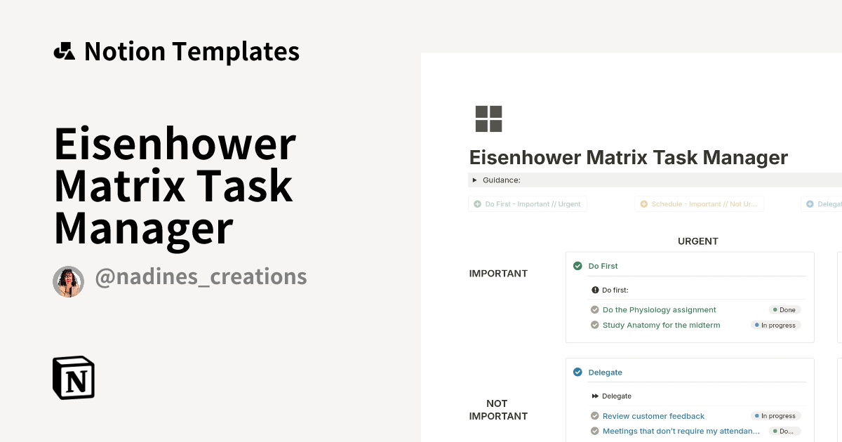 Eisenhower Matrix Task Manager Template | Notion Marketplace