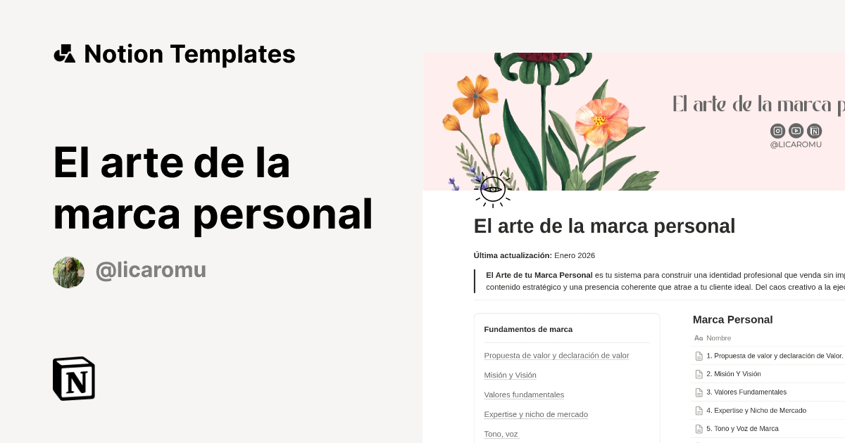 El arte de la marca personal Template by Licaromu | Notion Marketplace