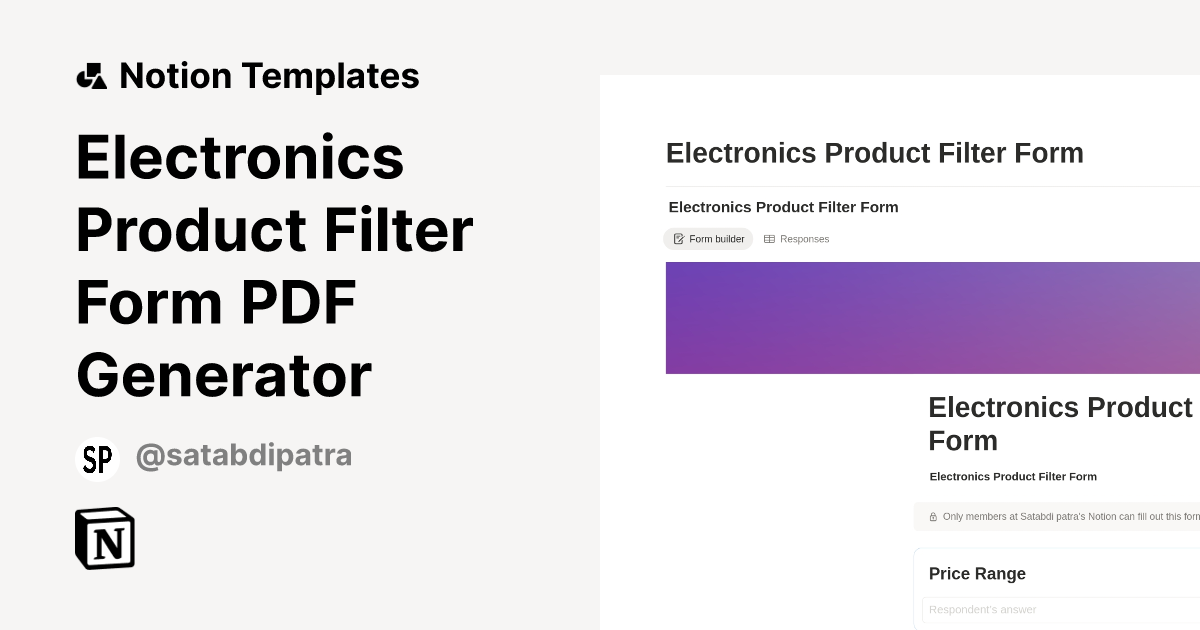 Electronics Product Filter Form PDF Generator Template | Notion Marketplace