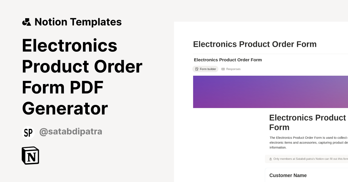 Electronics Product Order Form PDF Generator Template by Satabdi Patra ...