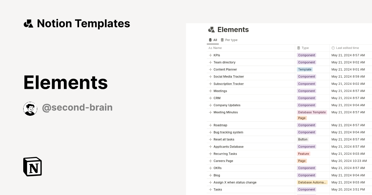 Elements Template by Second Brain | Notion Marketplace