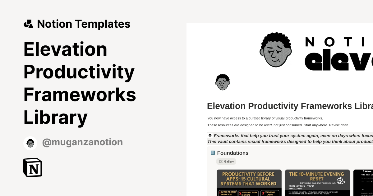 Elevation Productivity Frameworks Library Template by Muganza | Notion ...