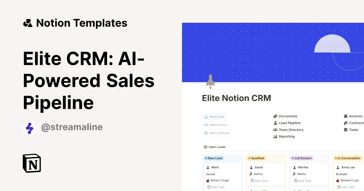 Elite CRM: AI-Powered Sales Pipeline Template | Notion Marketplace