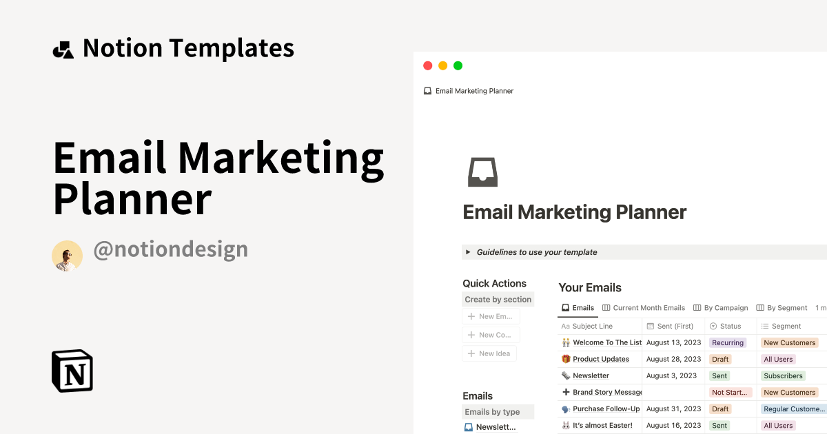 Email Marketing Planner Template | Notion Marketplace