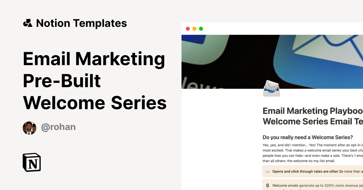 Email Marketing Pre-Built Welcome Series Template | Notion Marketplace