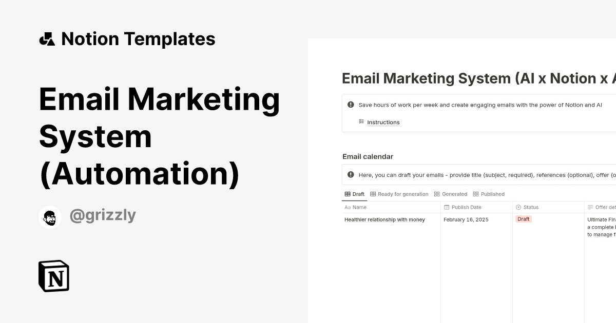 Email Marketing System (Automation) Template | Notion Marketplace