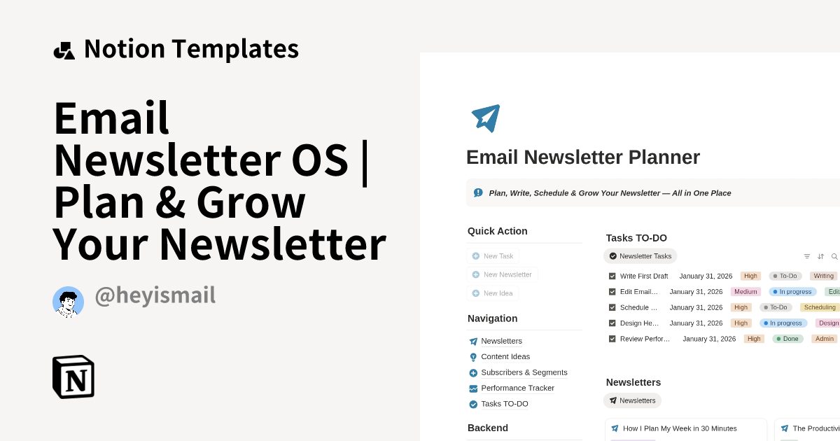 Email Newsletter OS | Plan & Grow Your Newsletter Template | Notion ...