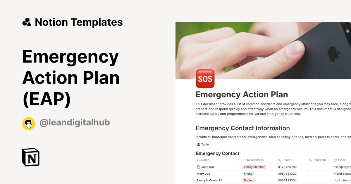Emergency Action Plan (EAP) Template by Lean Digital Hub | Notion ...