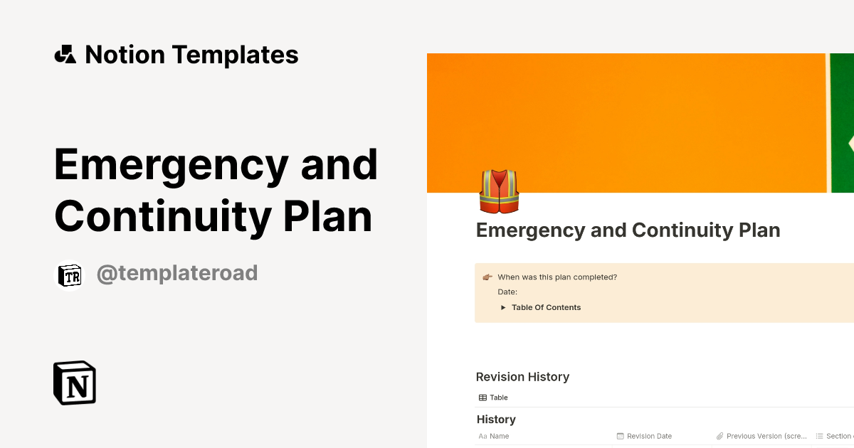 Emergency and Continuity Plan Template by Template Road | Notion ...