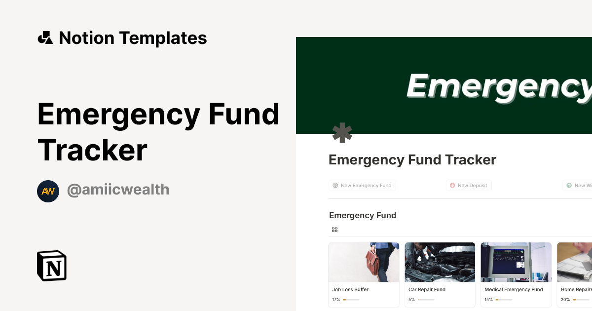 Emergency Fund Tracker Template by AMIIC Wealth | Notion Marketplace