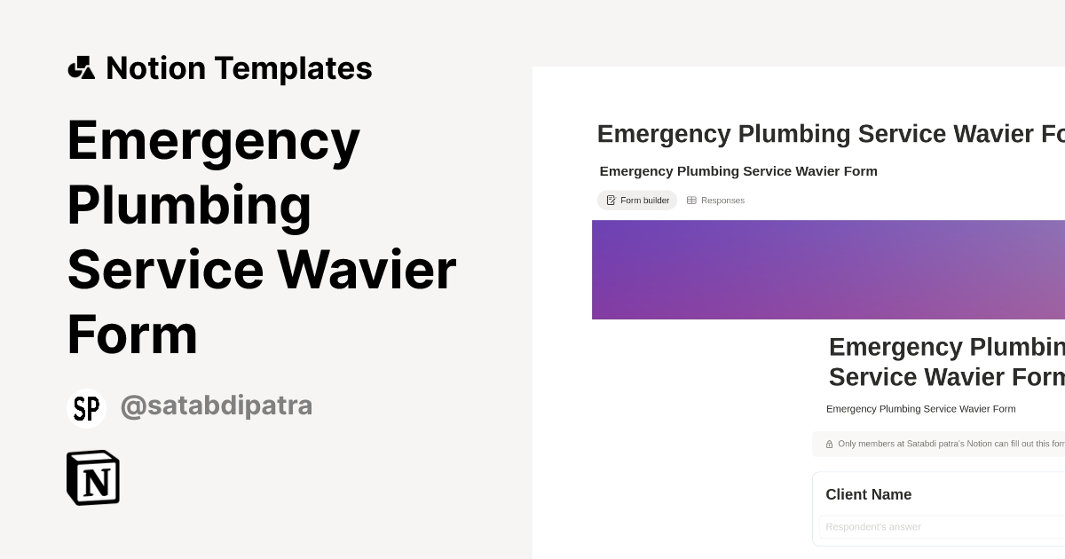 Emergency Plumbing Service Wavier Form Template | Notion Marketplace