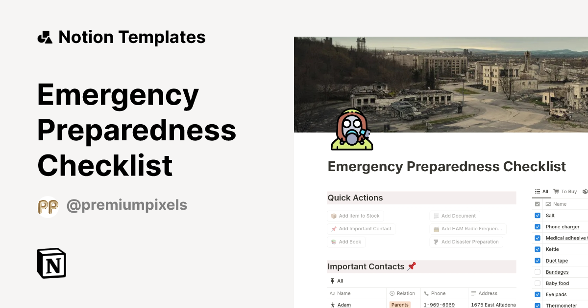 Emergency Preparedness Checklist Template by Premium Pixels | Notion ...