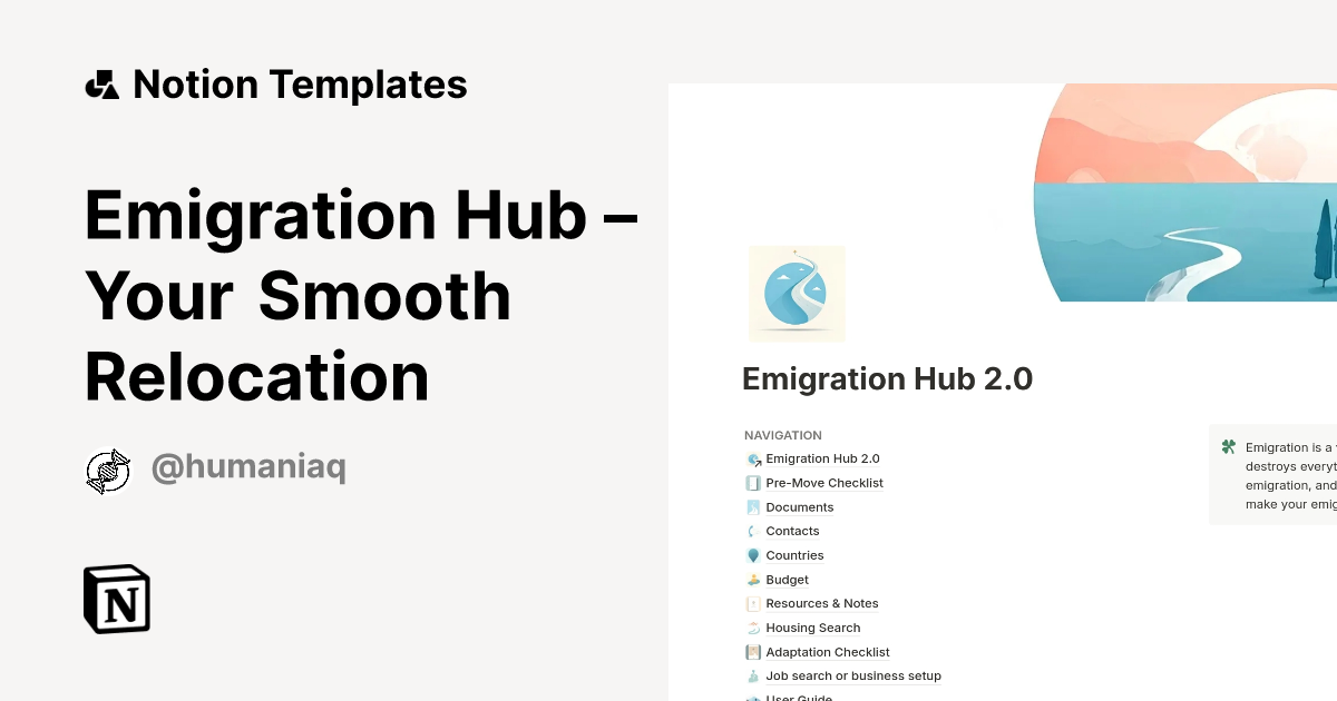 Emigration Hub – Your Smooth Relocation Template by Humaniaq | Notion Marketplace