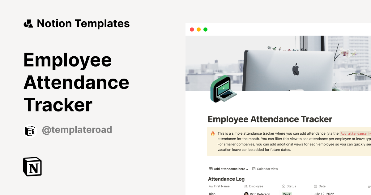 Employee Attendance Tracker Template by Template Road | Notion Marketplace
