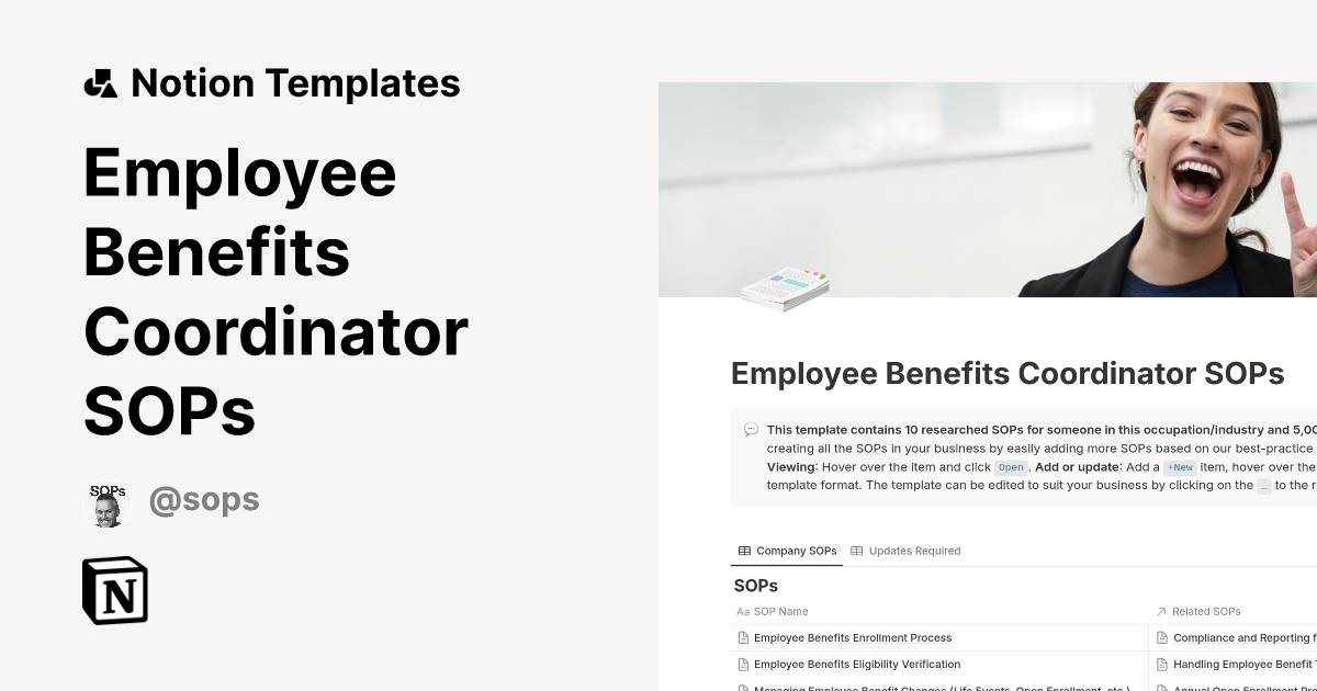 Employee Benefits Coordinator SOPs Template | Notion Marketplace