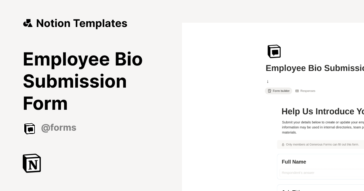 Employee Bio Submission Form Template by Forms | Notion Marketplace