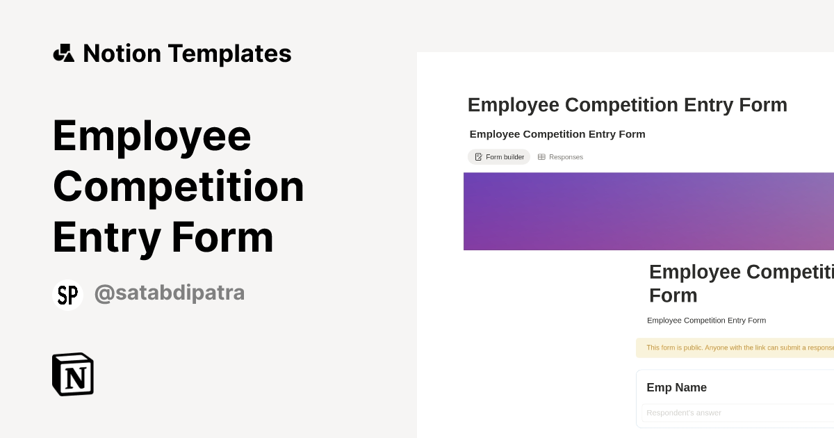 Employee Competition Entry Form Template | Notion Marketplace