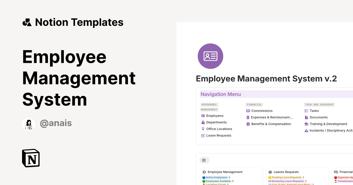 Employee Management System Template | Notion Marketplace