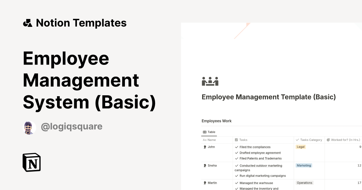 Employee Management System (Basic) Template by Logiq Square | Notion ...