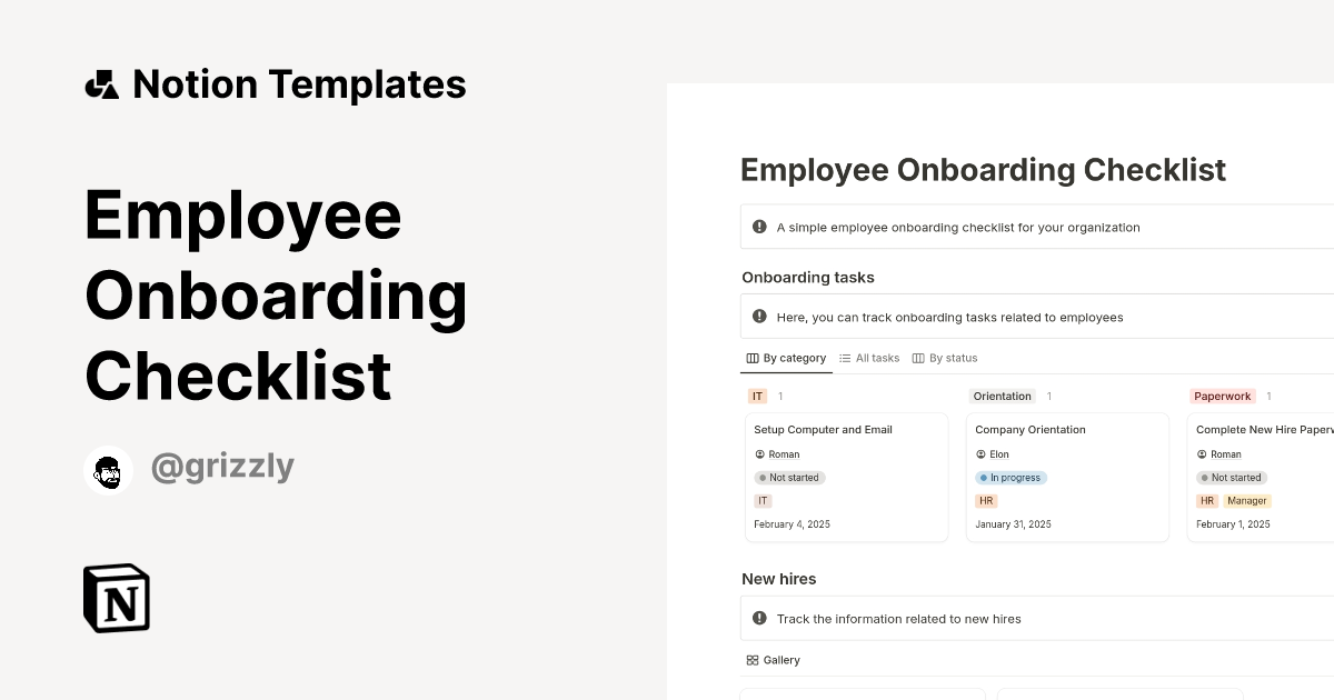 Employee Onboarding Checklist Template | Notion Marketplace
