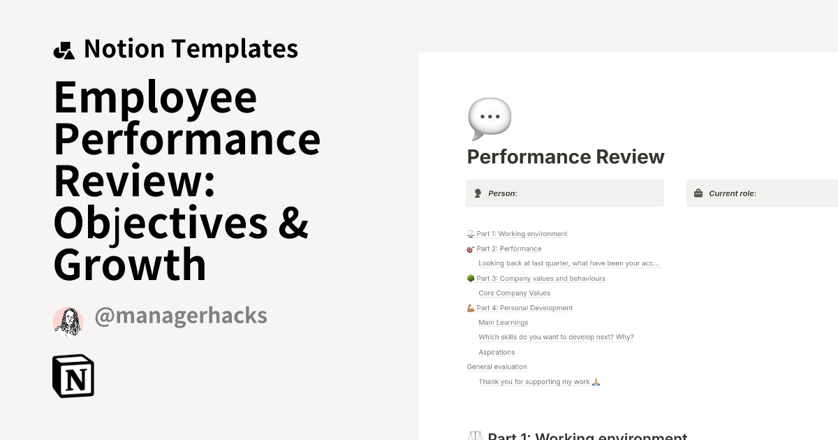 Employee Performance Review: Objectives & Growth Template | Notion ...