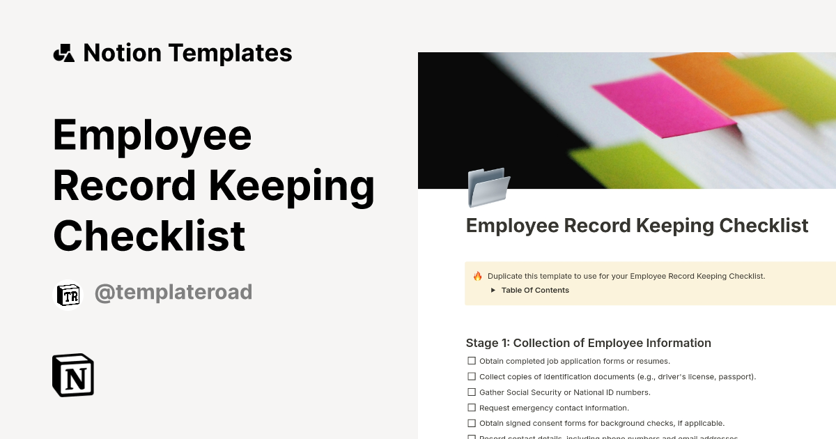 Employee Record Keeping Checklist Template | Notion Marketplace