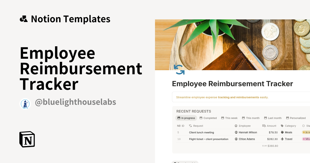 Employee Reimbursement Tracker Template by Blue Lighthouse Labs ...