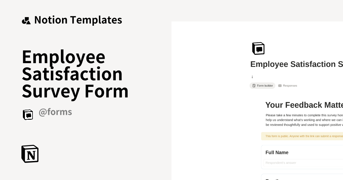 Employee Satisfaction Survey Form Template | Notion Marketplace