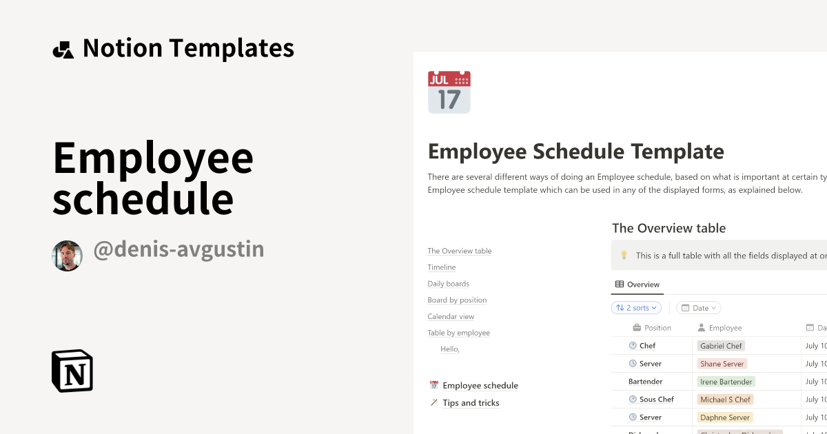 Employee schedule Template by Denis Avgustin | Notion Marketplace