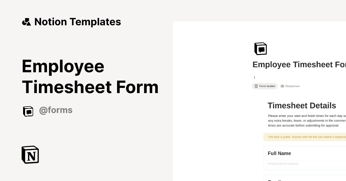 Employee Timesheet Form Template by Forms | Notion Marketplace