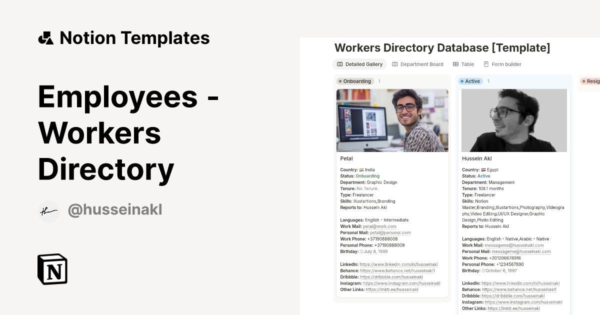 Employees - Workers Directory Template by Hussein Akl | Notion Marketplace