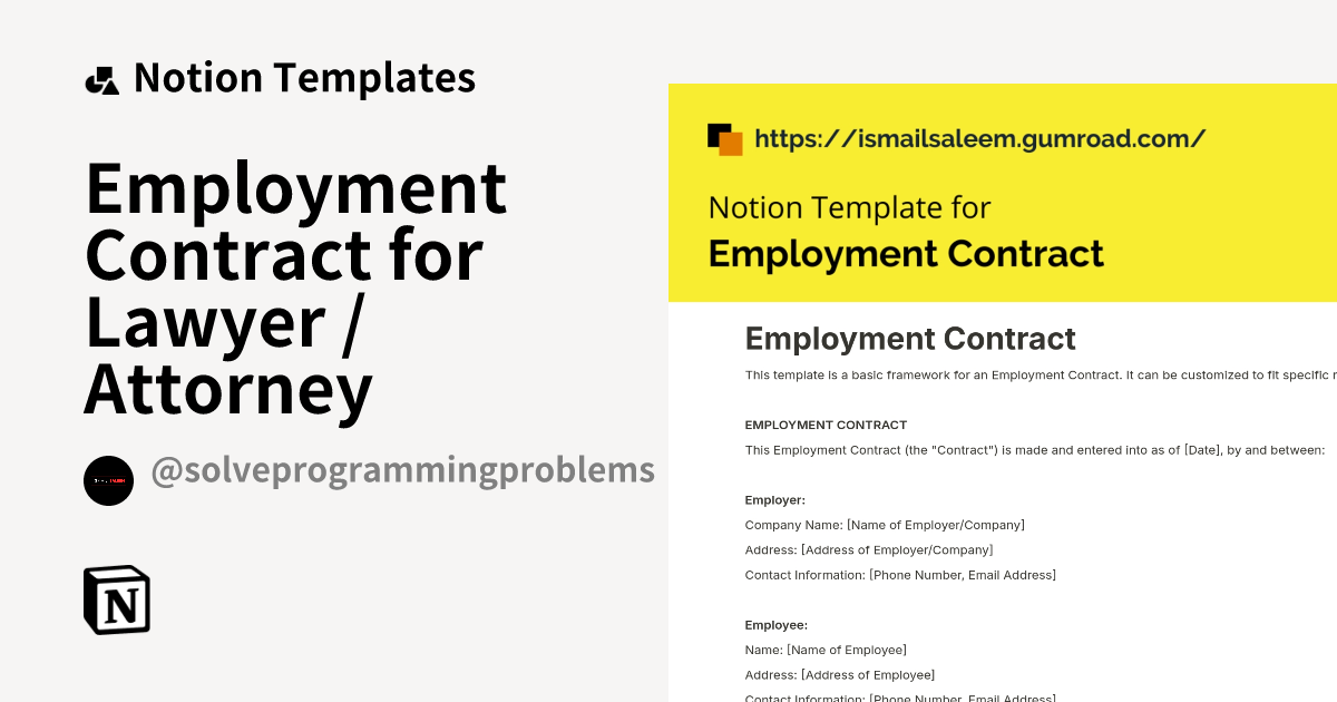 Employment Contract for Lawyer / Attorney Template | Notion Marketplace