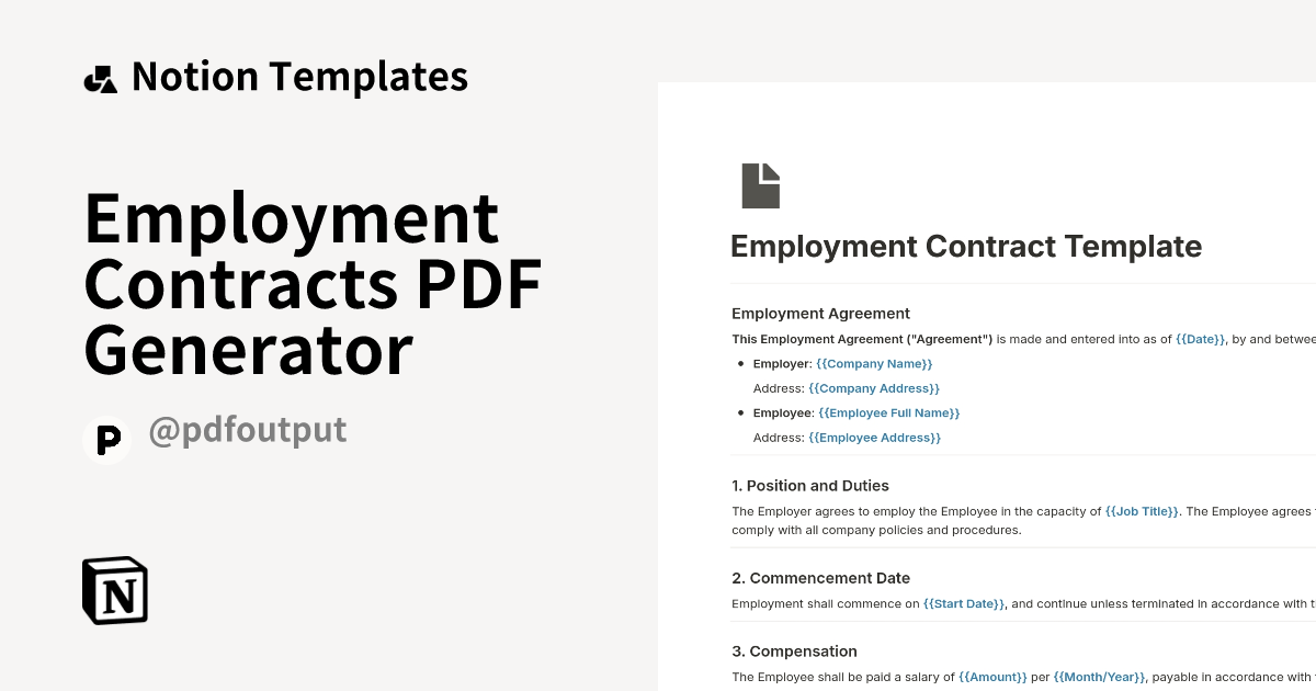 Employment Contracts PDF Generator Template by PDFOutput | Notion Marketplace