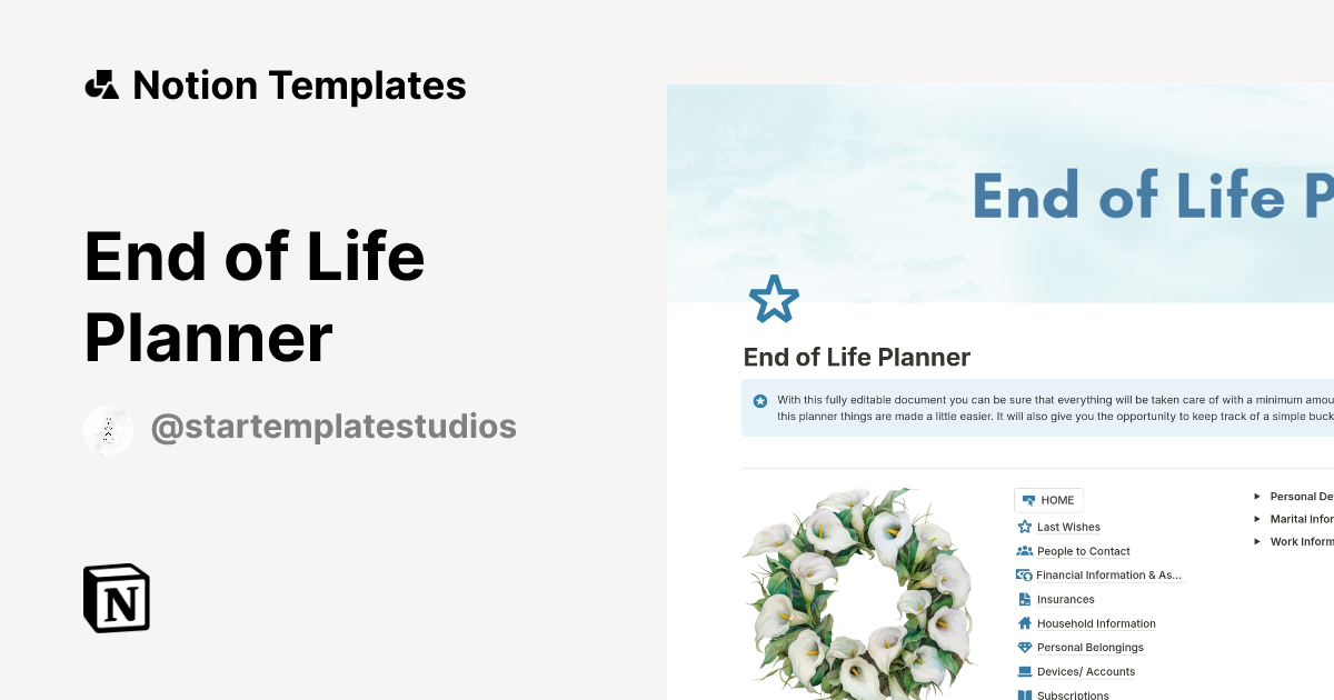 End of Life Planner Template | Notion Marketplace