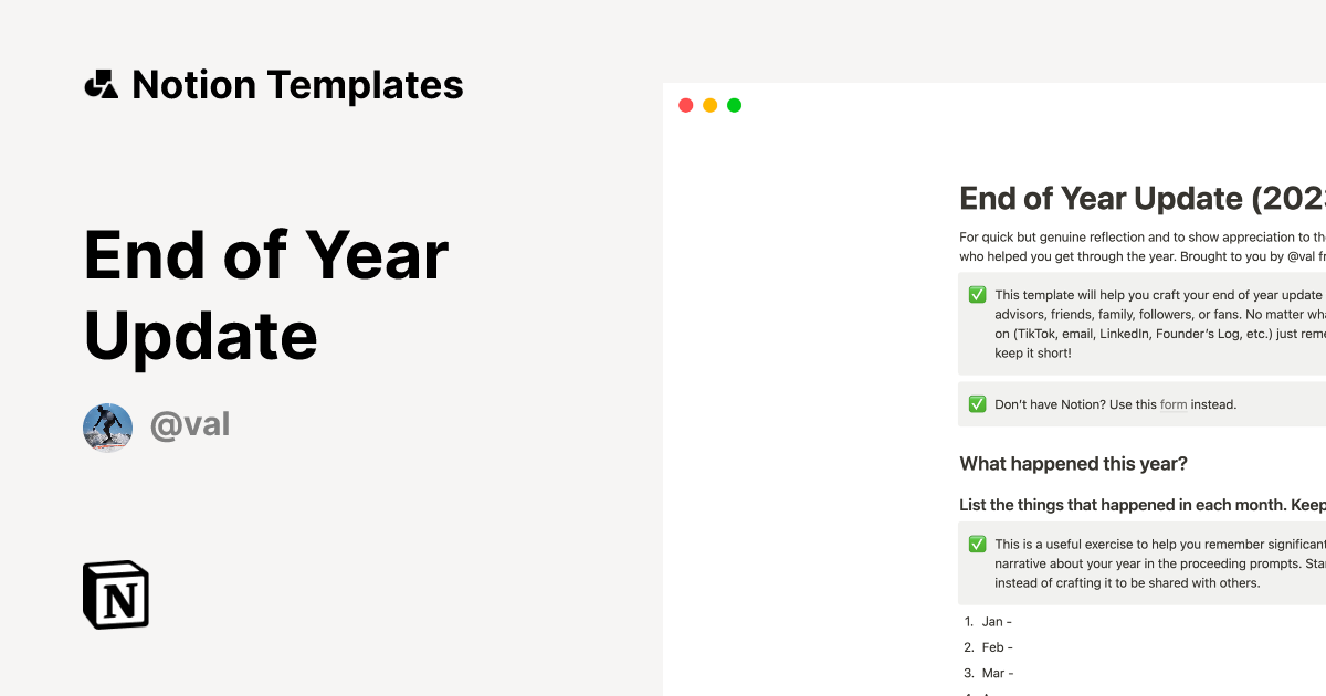 End of Year Update Template | Notion Marketplace