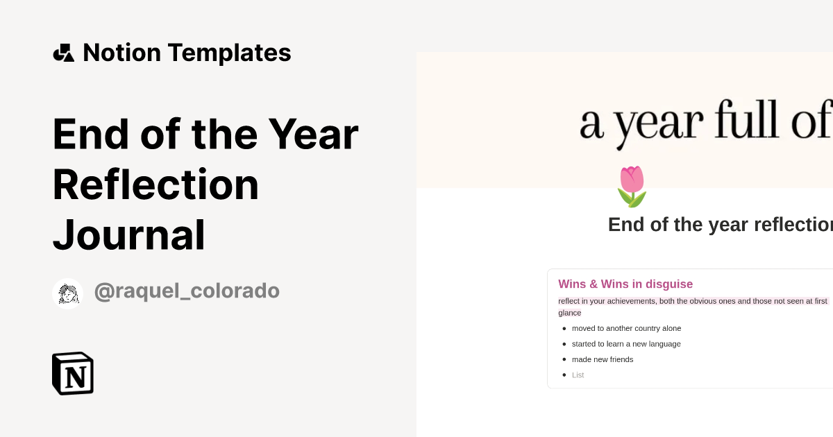 End of the Year Reflection Journal Template | Notion Marketplace