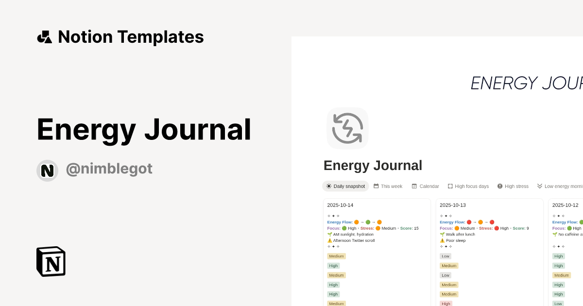 Energy Journal Template by NimbleGot | Notion Marketplace